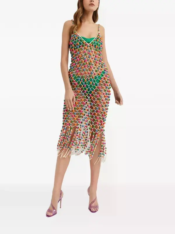 Retrofete Calypso Beaded Fringed Midi Dress - Neutrals