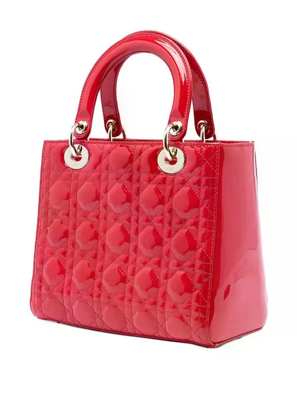 Dior 2016 Medium Patent Cannage Lady Satchel - Red