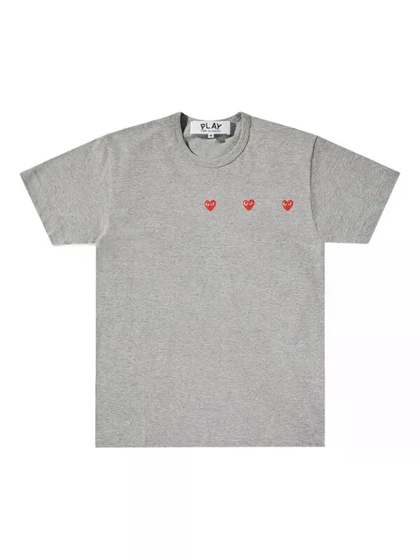 Play Comme Des Garcon Three-heart Print T-shirt - Grey