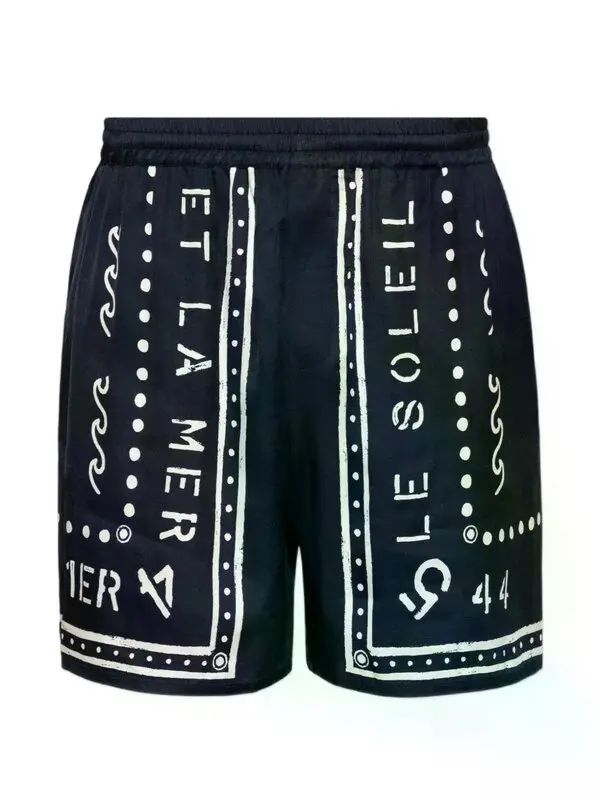 Balmain Graphic-print Relaxed Fit Shorts - Blue