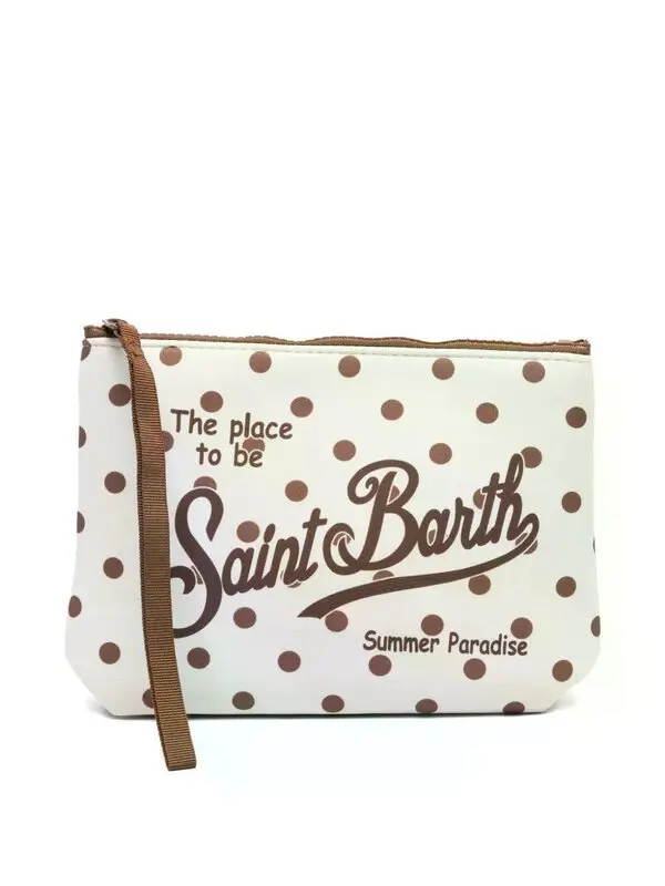 MC2 SAINT BARTH Polka Dot Logo-print Clutch Bag - Neutrals