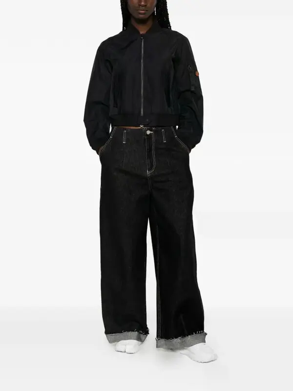 SAVE THE DUCK Ribbed-trim Cropped Bomber Jacket - Black