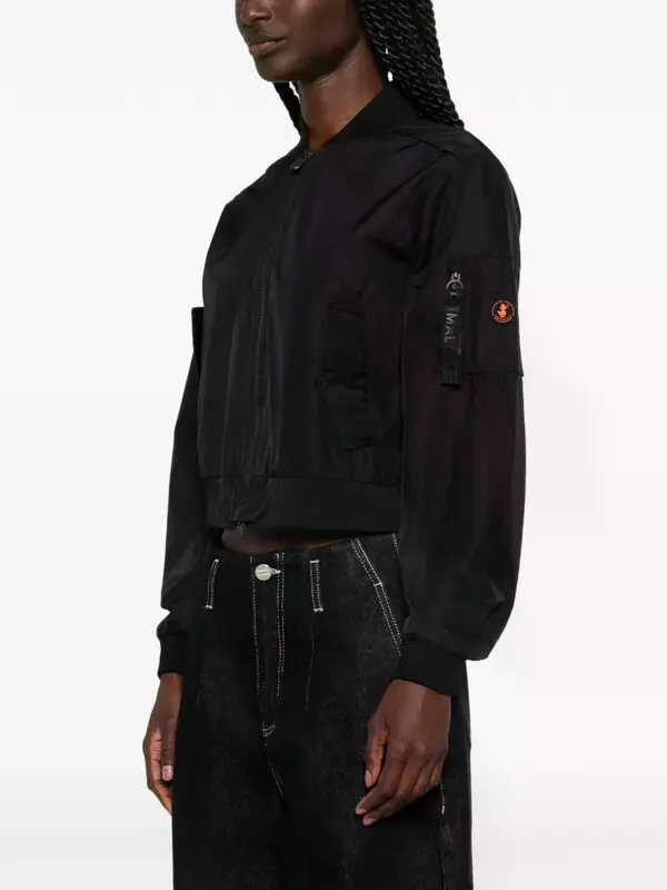 SAVE THE DUCK Ribbed-trim Cropped Bomber Jacket - Black
