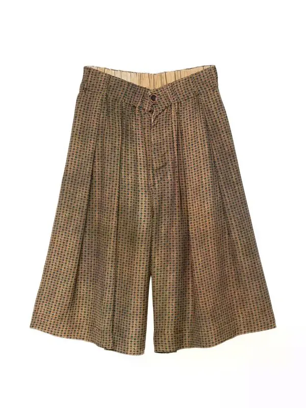UMA WANG Geometric-print Pleated Shorts - Brown