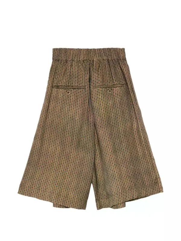 UMA WANG Geometric-print Pleated Shorts - Brown