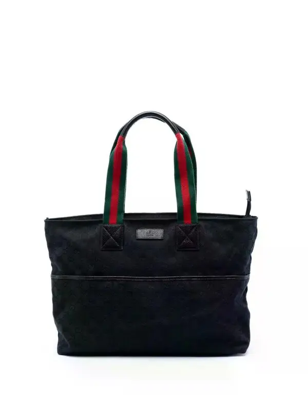 Gucci Gg Canvas Web Tote Bag - Black