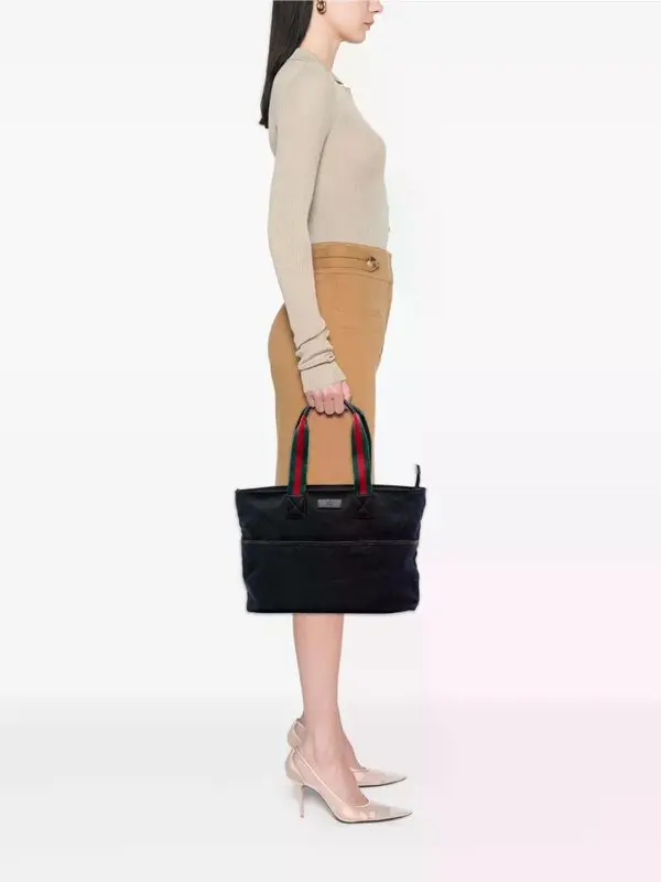 Gucci Gg Canvas Web Tote Bag - Black