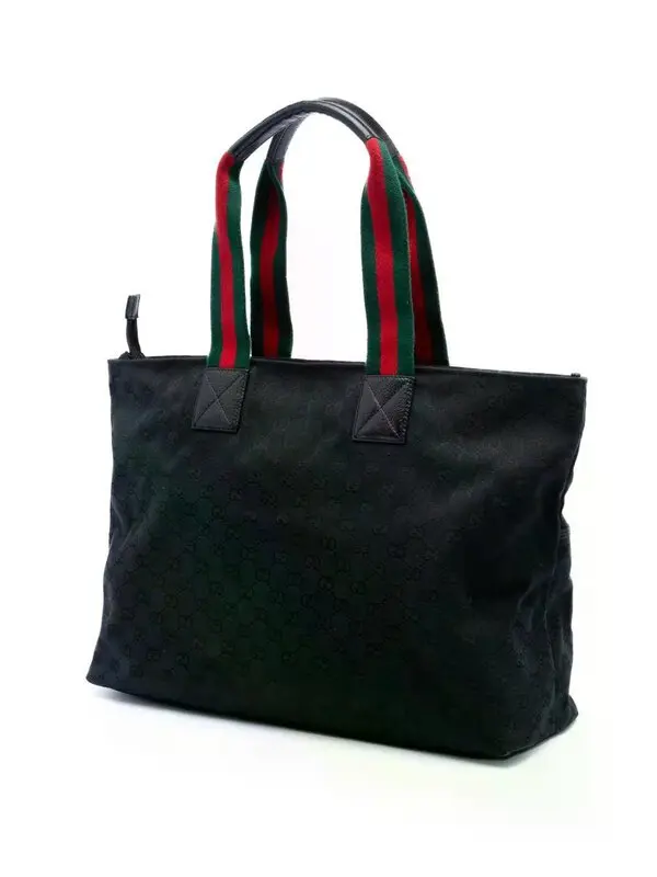 Gucci Gg Canvas Web Tote Bag - Black