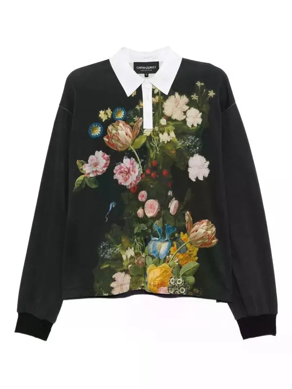 Cynthia Rowley Floral-print Polo Collar Sweatshirt