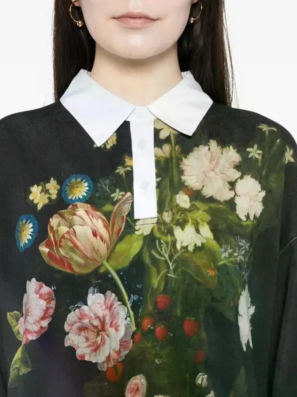 Cynthia Rowley Floral-print Polo Collar Sweatshirt