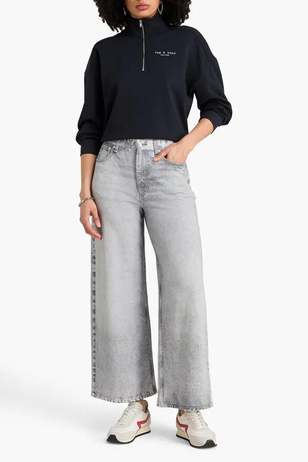 Rag & Bone Miramar Sofie Cropped Wide Leg Pants In French Cotton-terry - Gray