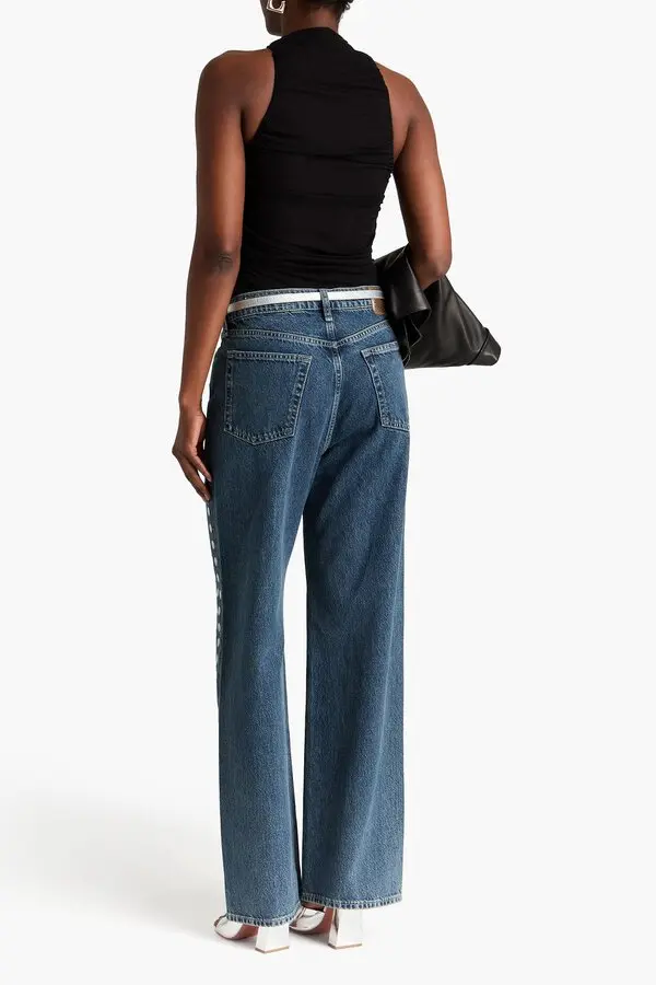 Rag & Bone Shea Studded High-rise Straight-leg Jeans - Dark Denim