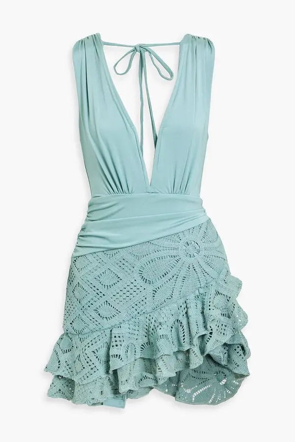 PatBO Camila Coelho Crochet Mini Dress - Turquoise