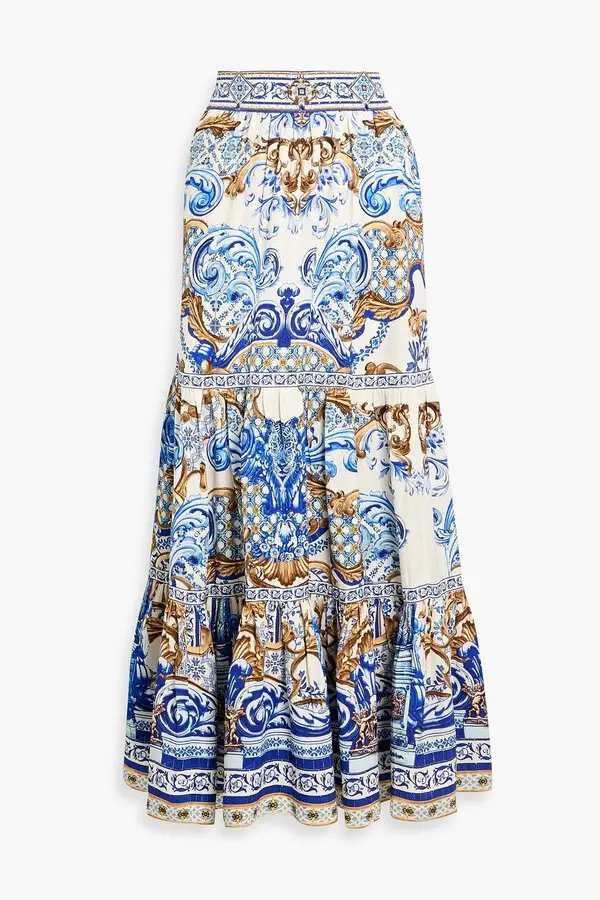 Camilla Printed Tiered Maxi Skirt - Blue