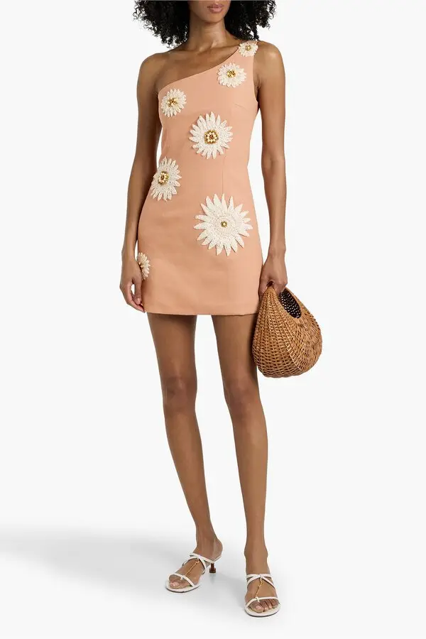 PatBO Tropic One-shoulder Embellished Mini Dress