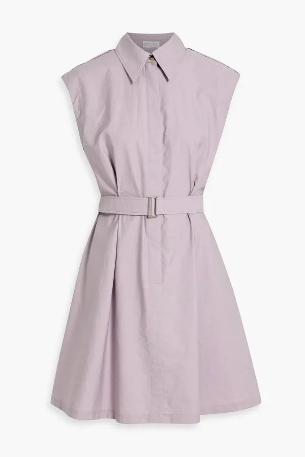 Brunello Cucinelli Belted Cottontwill Mini Shirt Dress - Lilac