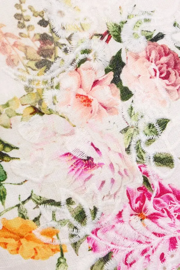 Camilla Floral-print Broderie Anglaise Linen Halterneck Playsuit - Ecru