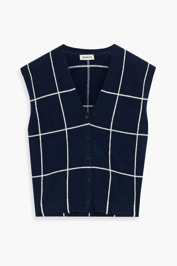 Simkhai Rozzi Checked Cashmere Vest - Navy