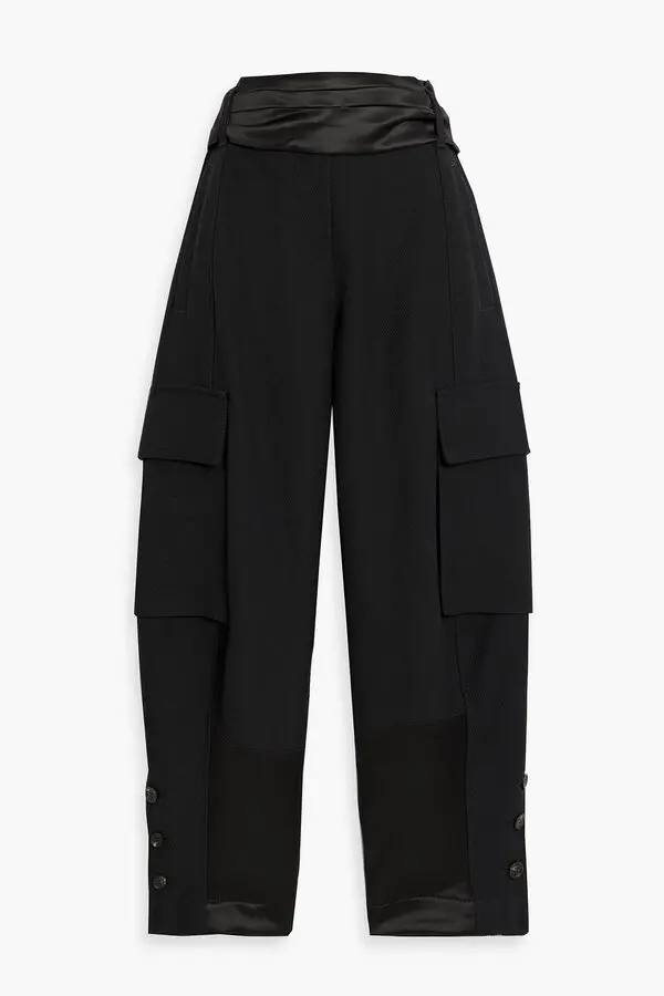Brunello Cucinelli Cropped Satin-trimmed Cotton And Linen-blend Twill Tapered Pants - Black