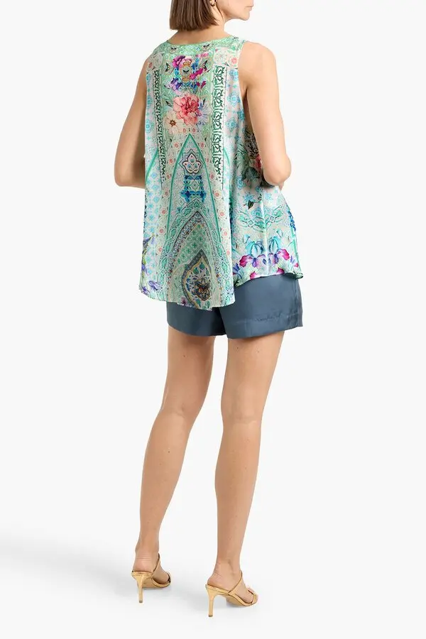 Camilla Embellished Printed Silksatin Top - Mint