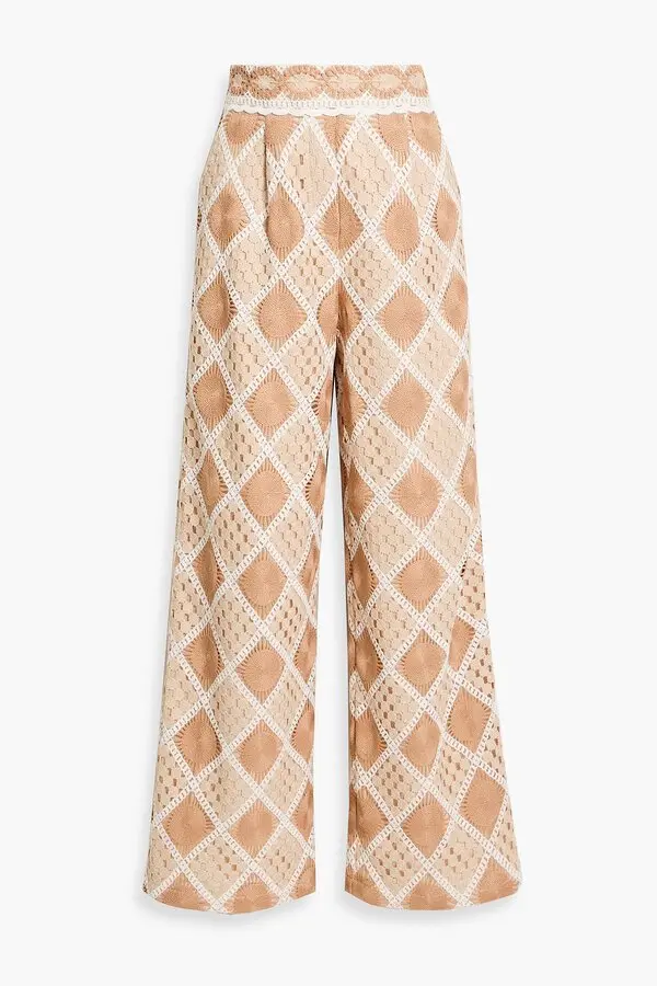 PatBO Bossa Crochet Wide-leg Pants - Beige
