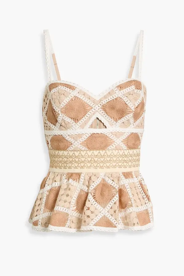 PatBO Bossa Crochet Peplum Top