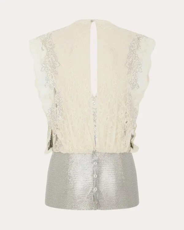 Rabanne Lace-trimmed Chainmail Mesh Top