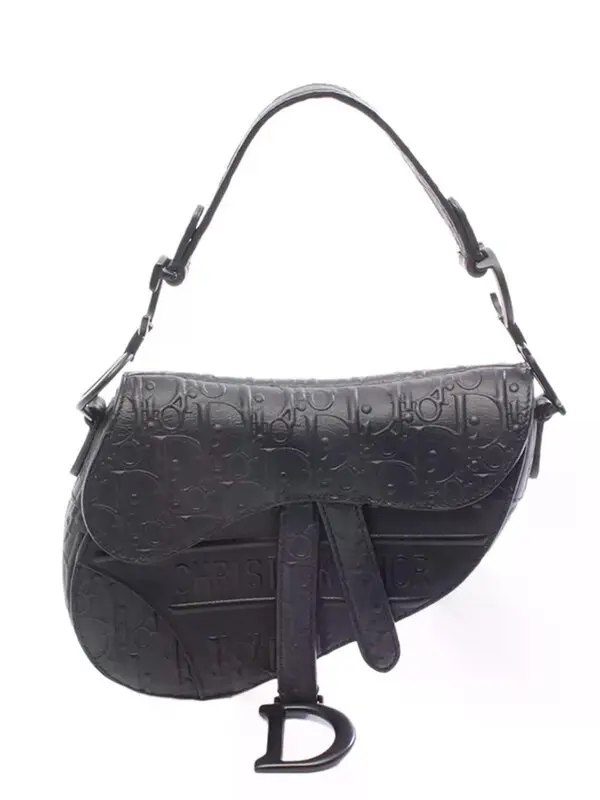 Dior Mini Oblique Embossed Saddle Satchel - Black