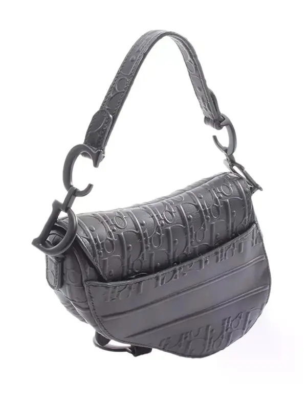 Dior Mini Oblique Embossed Saddle Satchel - Black