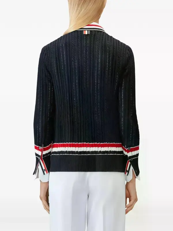 Thom Browne Rwb Stripe Ladder Cable Elongated Cardigan - Blue