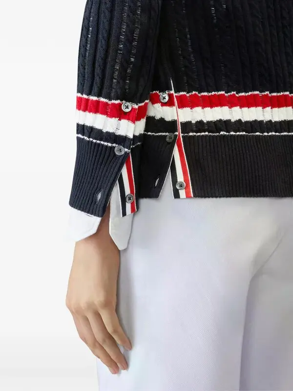 Thom Browne Rwb Stripe Ladder Cable Elongated Cardigan - Blue