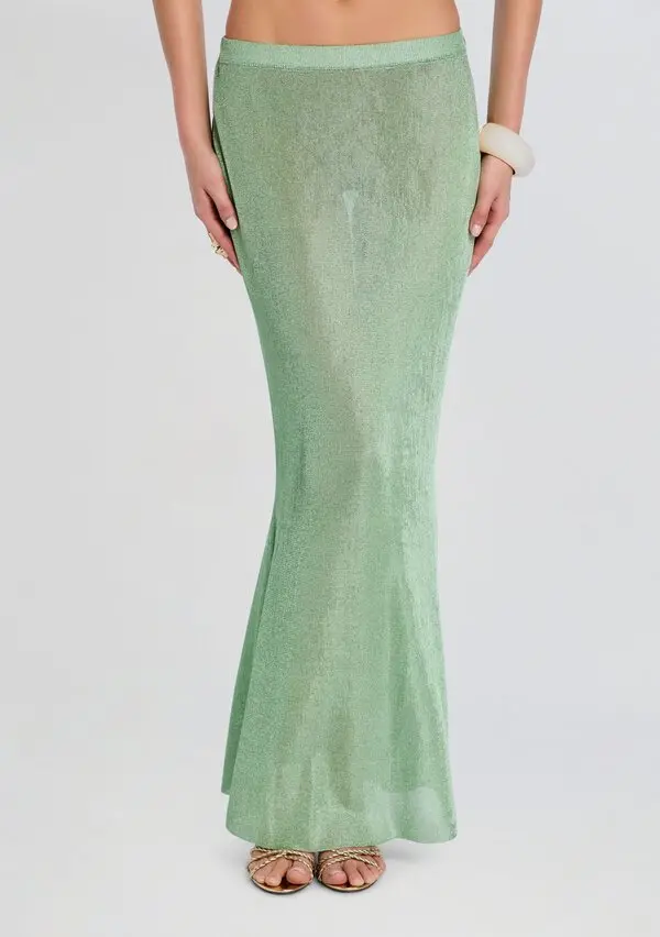 SEROYA Harmony Metallic Knit Skirt - Sage