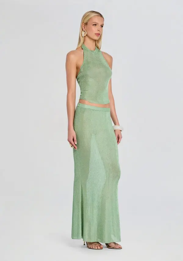 SEROYA Harmony Metallic Knit Skirt - Sage