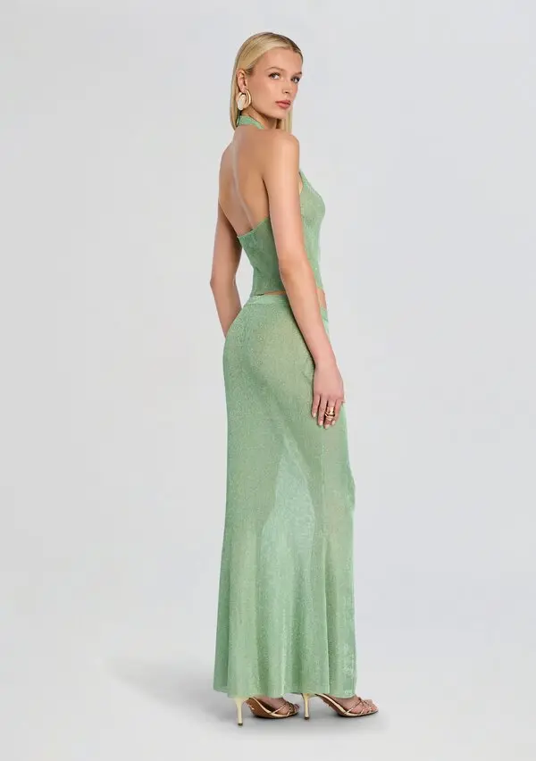 SEROYA Harmony Metallic Knit Skirt - Sage