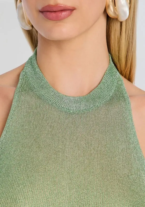 SEROYA Minnie Metallic Knit Halter Top - Sage