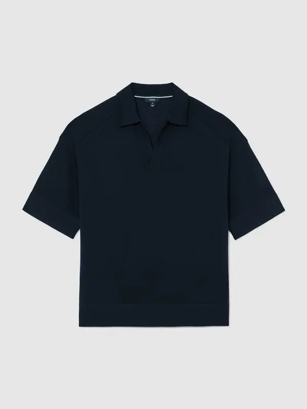 REISS Merino Wool Relaxed Polo Jumper - Navy