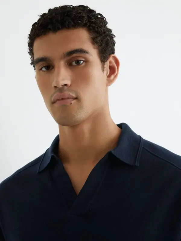 REISS Merino Wool Relaxed Polo Jumper - Navy