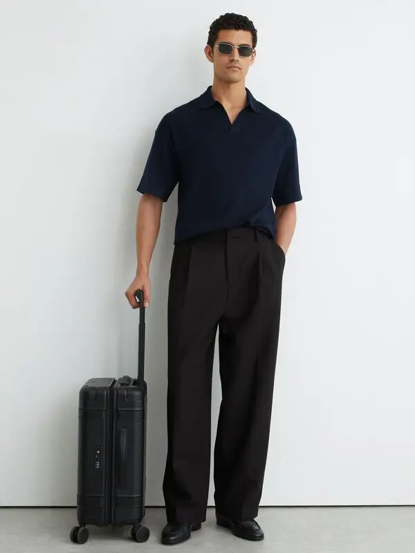 REISS Merino Wool Relaxed Polo Jumper - Navy