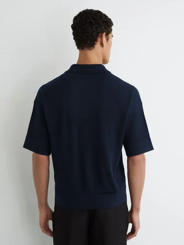 REISS Merino Wool Relaxed Polo Jumper - Navy