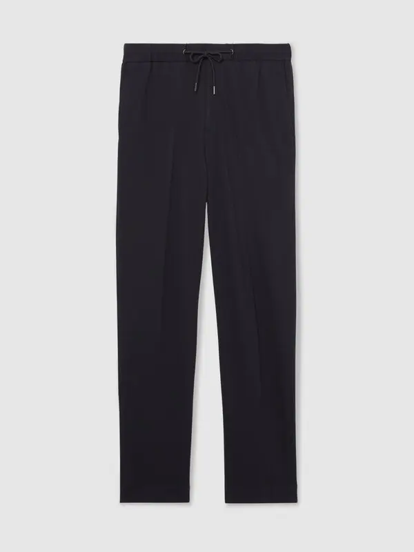 REISS Gerrard Tailored Fit Textured Jersey Drawstring Suit Trousers - Navy