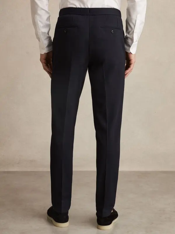 REISS Gerrard Tailored Fit Textured Jersey Drawstring Suit Trousers - Navy