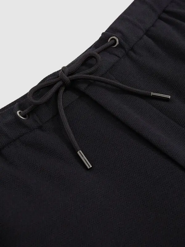REISS Gerrard Tailored Fit Textured Jersey Drawstring Suit Trousers - Navy