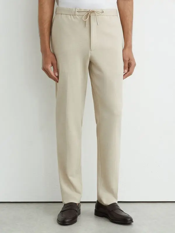 REISS Gerrard Tailored Fit Textured Jersey Drawstring Suit Trousers