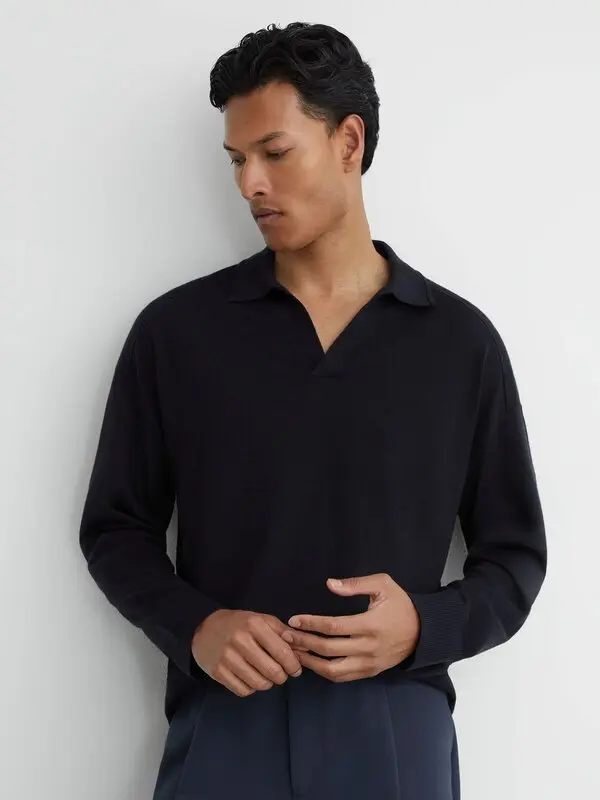 REISS Longthorpe Merino Wool Open-collar Polo Jumper