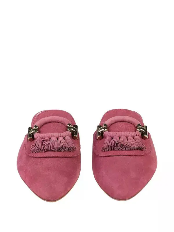 TOD'S T-ring Suede Flat Mules - Pink