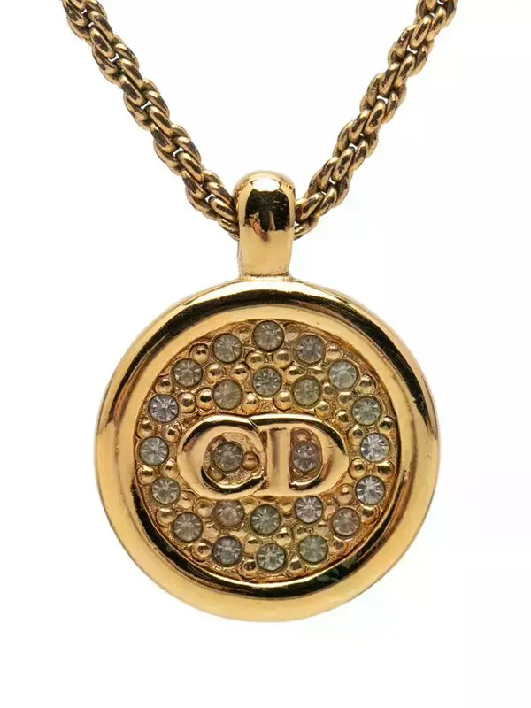 Dior Plated Strass Cd Round Pendant Necklace - Gold