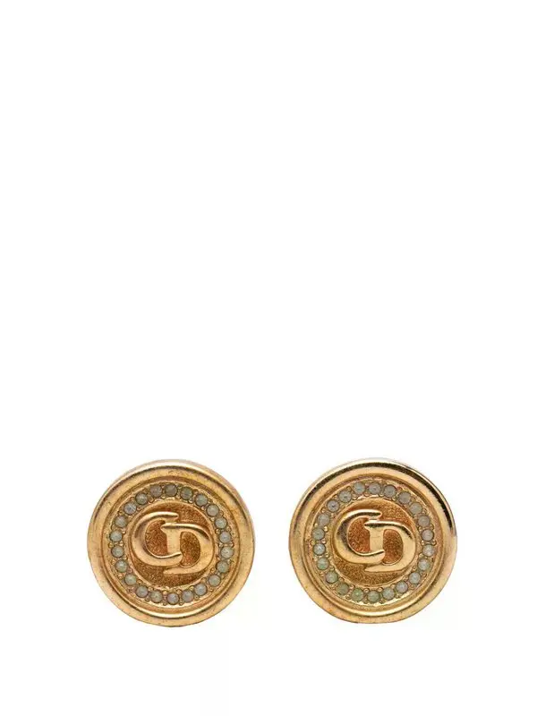 Dior 20th Century Plated Strass Cd Logo Clip On Earrings - Gold