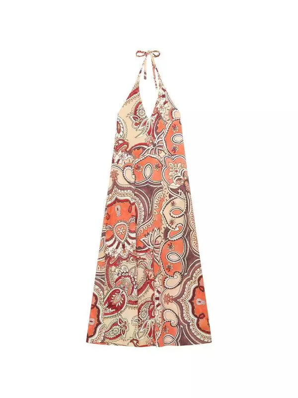 Malìparmi Hippie Lotus Paisley-print Halterneck Dress - Orange