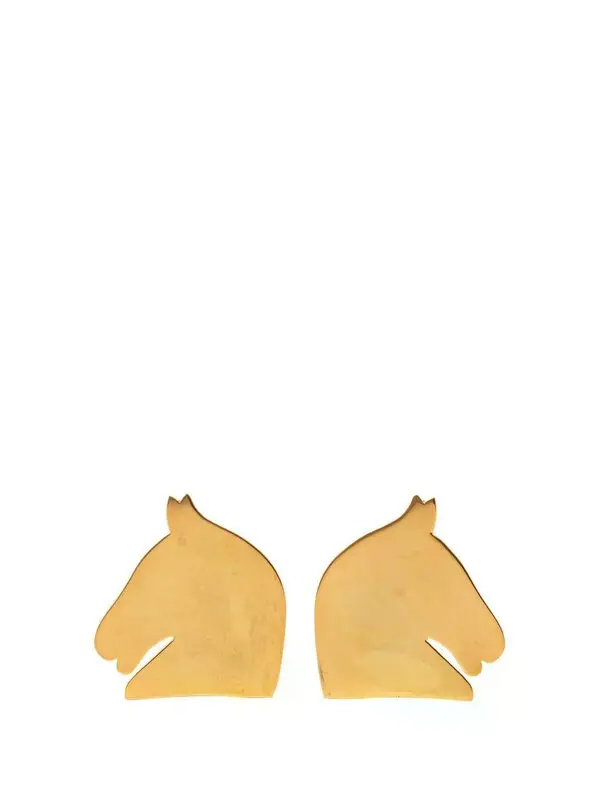 Hermès 20th Century Bijouterie Fantaisie Horse Head Clip On Earrings - Gold