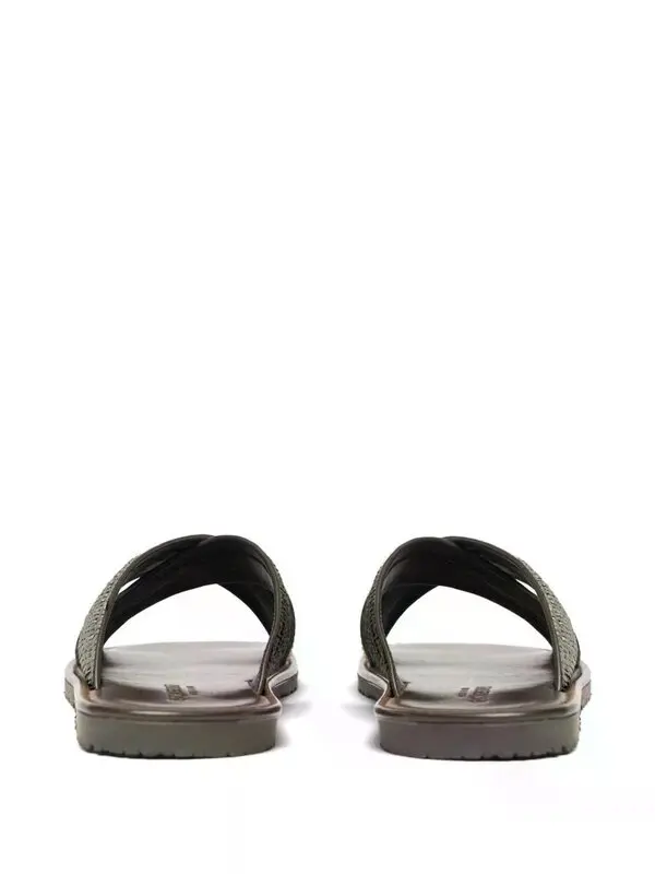 SCAROSSO Ettore Crossover-strap Raffia Sandals - Green